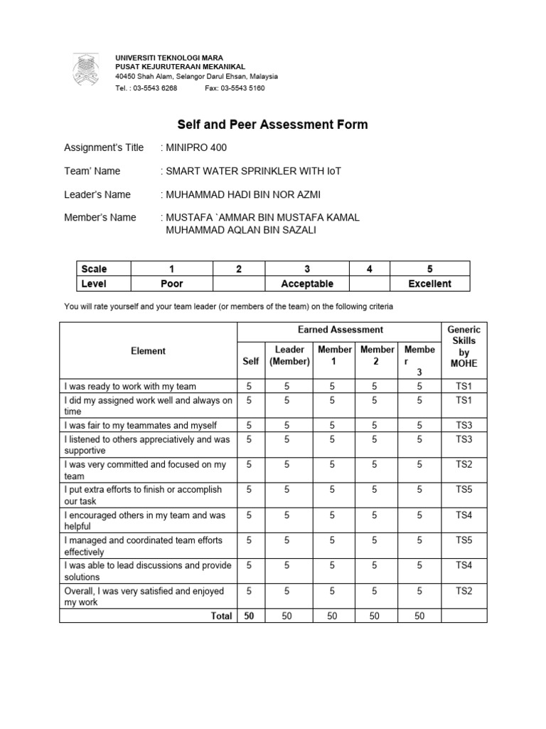 Self and Peer Assessment for IoT Project | PDF