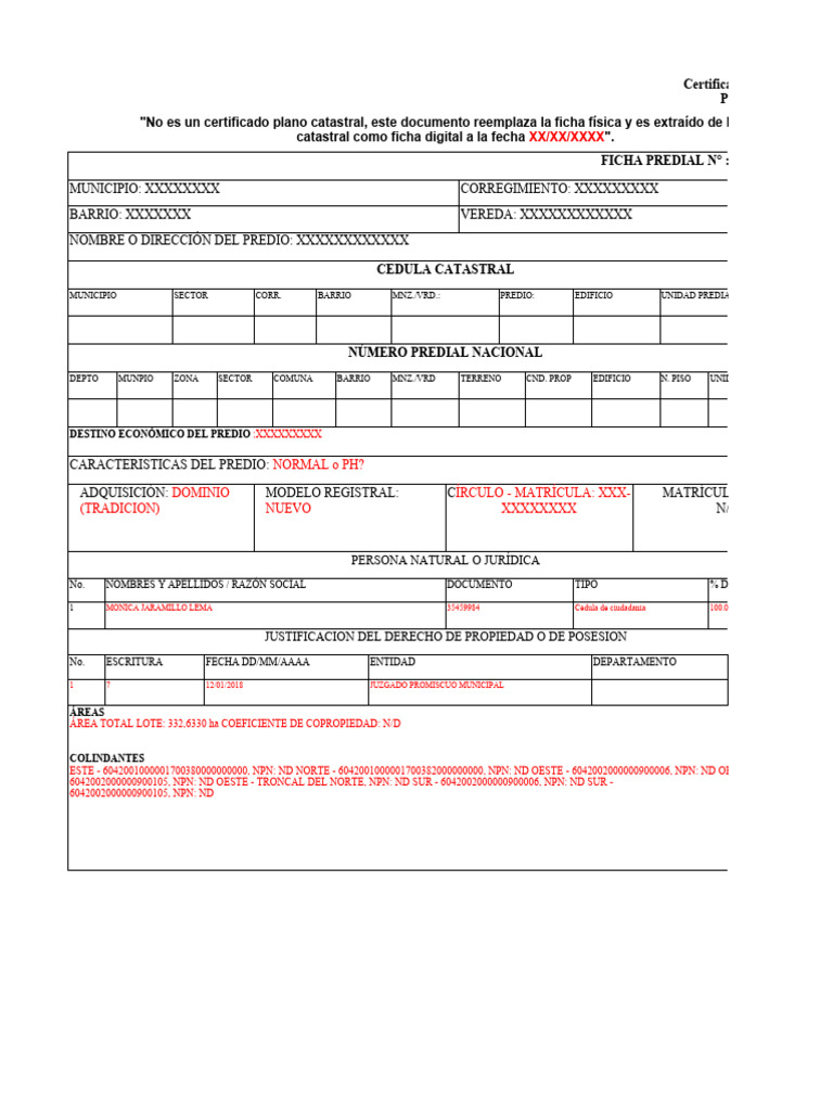 Ejemplo Certificado Ficha Catastral Gerencia Catastro Antioquia | PDF ...
