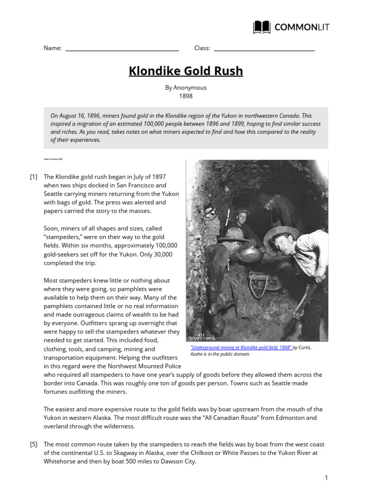 Klondike - Gold - Rush-Common Lit-1 | PDF | Klondike Gold Rush | Yukon