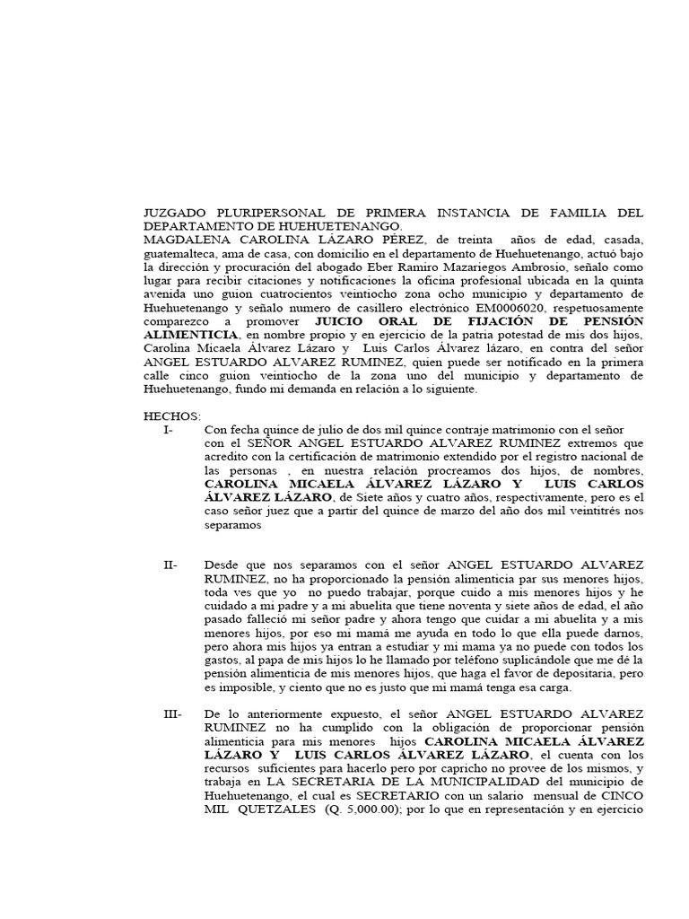 Demanda Eber | PDF | Pensión alimenticia | Guatemala