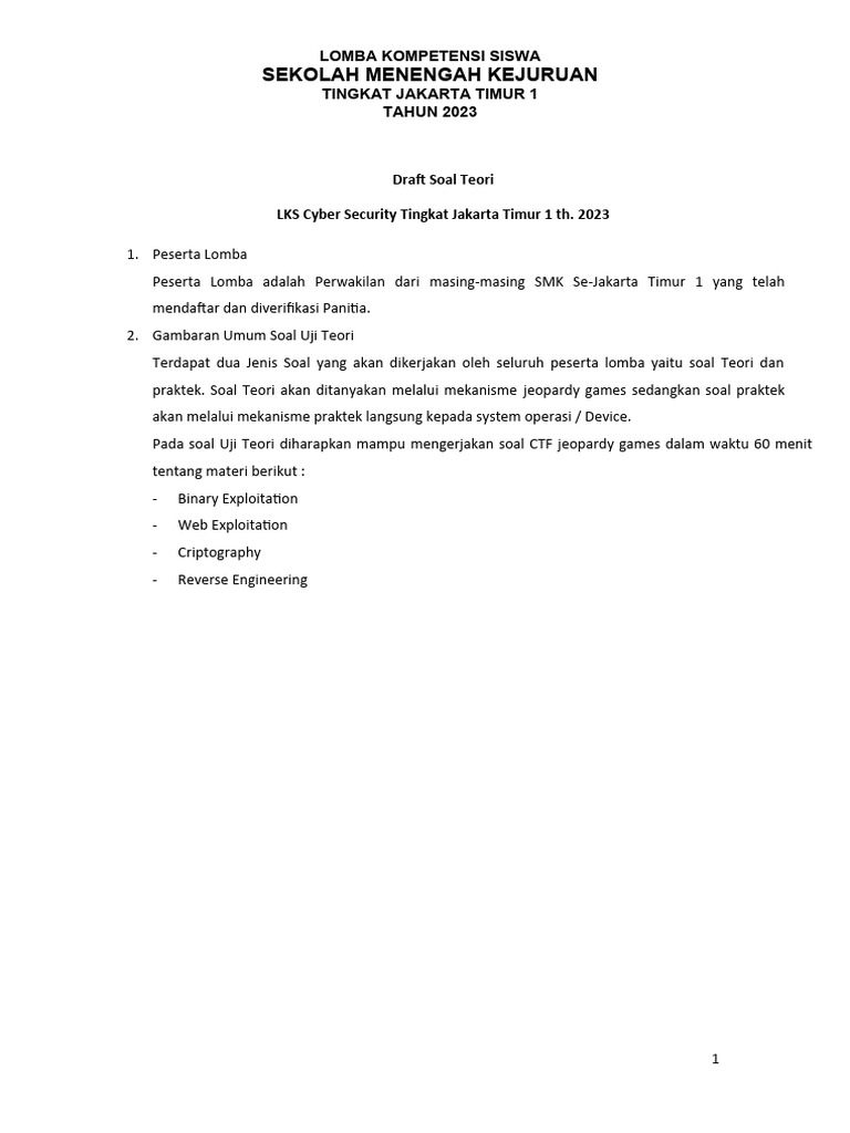 Naskah Soal Cyber Security JT1 | PDF | Komputer