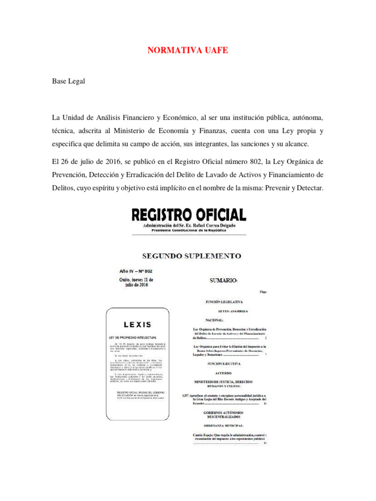 Normativa UAFE sobre Lavado de Activos | PDF | Lavado de dinero | Justicia