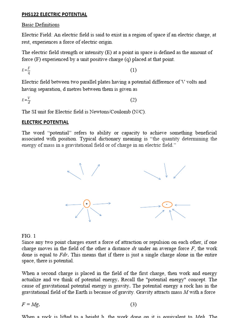 Electric Potential 1 | PDF | Electric Field | Potential Energy