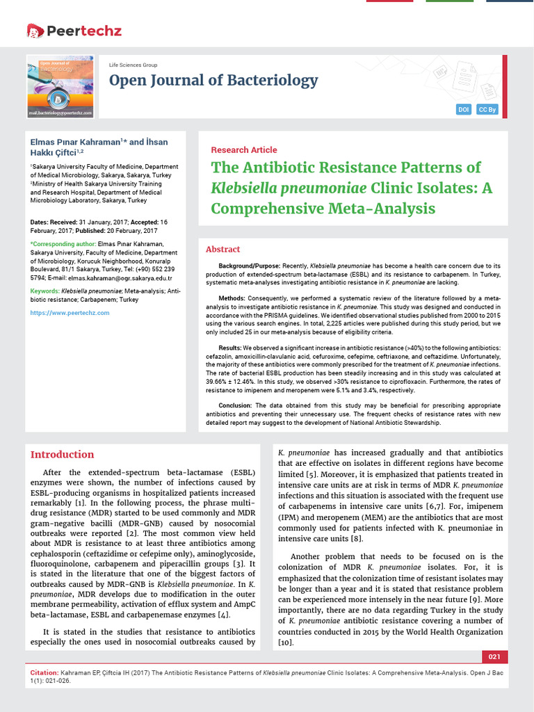 The Antibiotic Resistance Patterns of Klebsiella Pneumonia | PDF | Beta ...