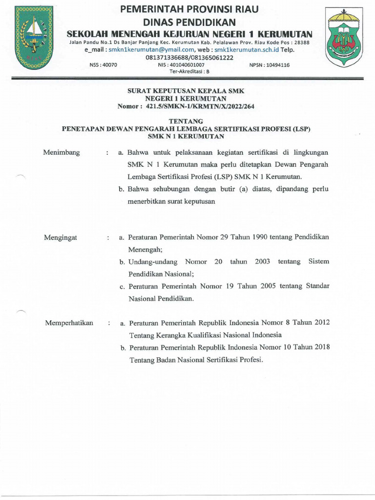 SK PENETAPAN DEWAN PENGARAH OLEH PENDIRI LSP | PDF