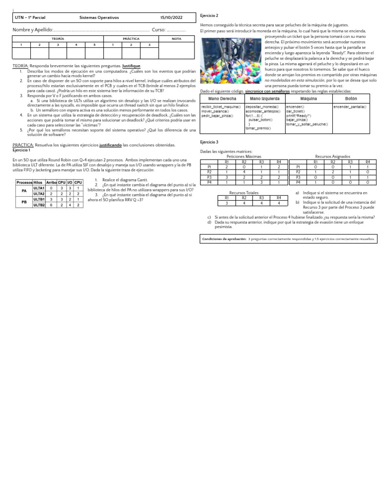 1° Parcial 2C2022 - TT | PDF | Hilo (Computación) | Arquitectura de Computadores