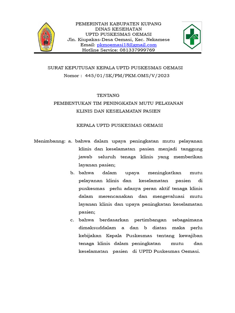 EP 1 SK Tim Mutu Dan Uraian Tugas | PDF