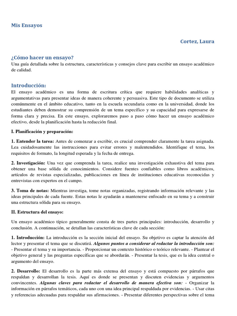 Guía para Escribir un Ensayo Académico | PDF | Ensayos | Escritores