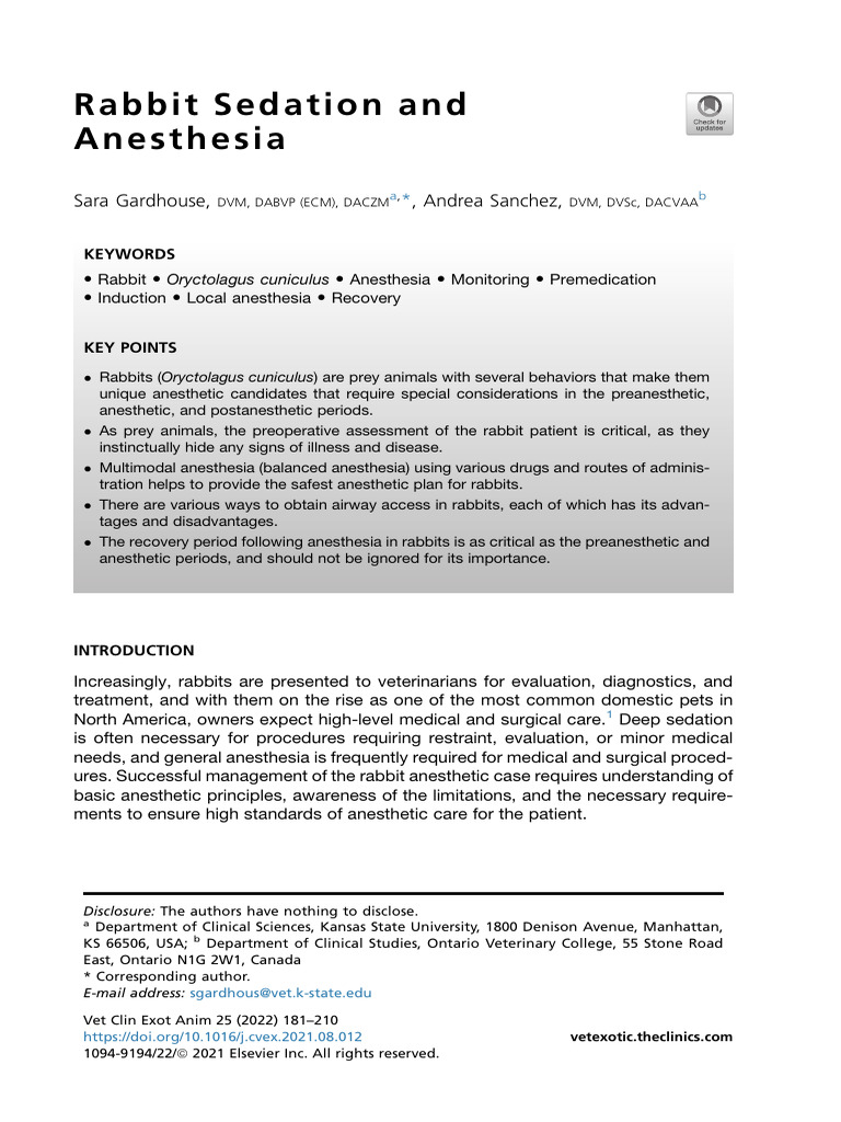 Rabbit Sedation and Anes 2022 Veterinary Clinics of North America ...