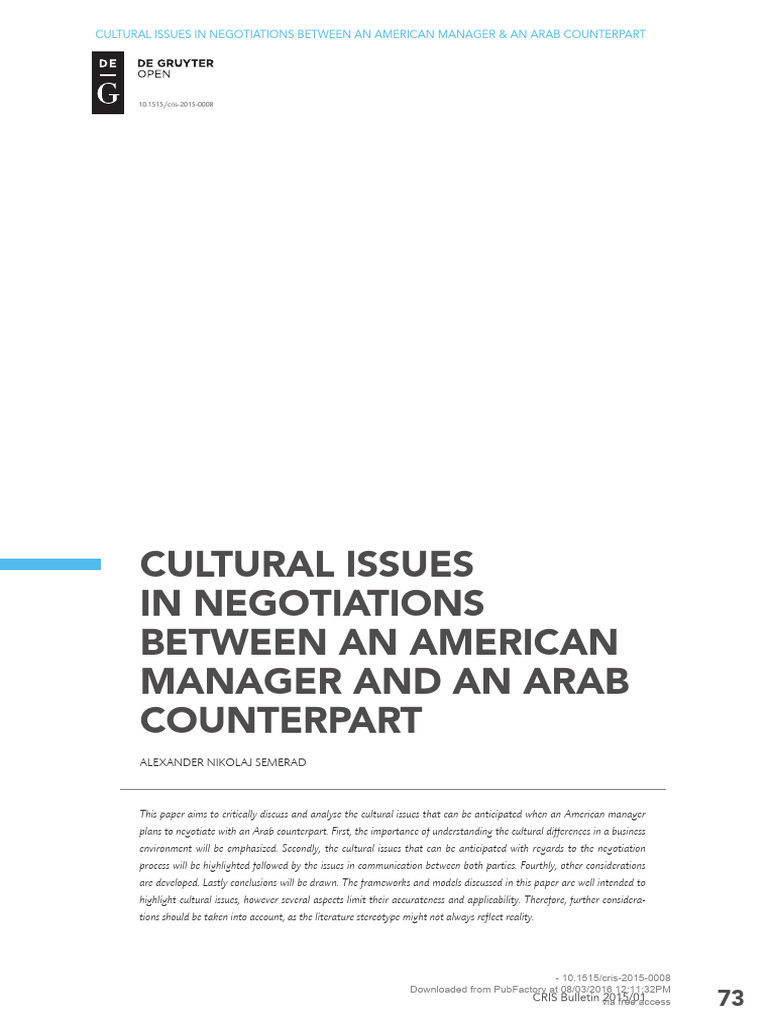 Cultural Issues in Negotiations Between An America | PDF | Negotiation ...