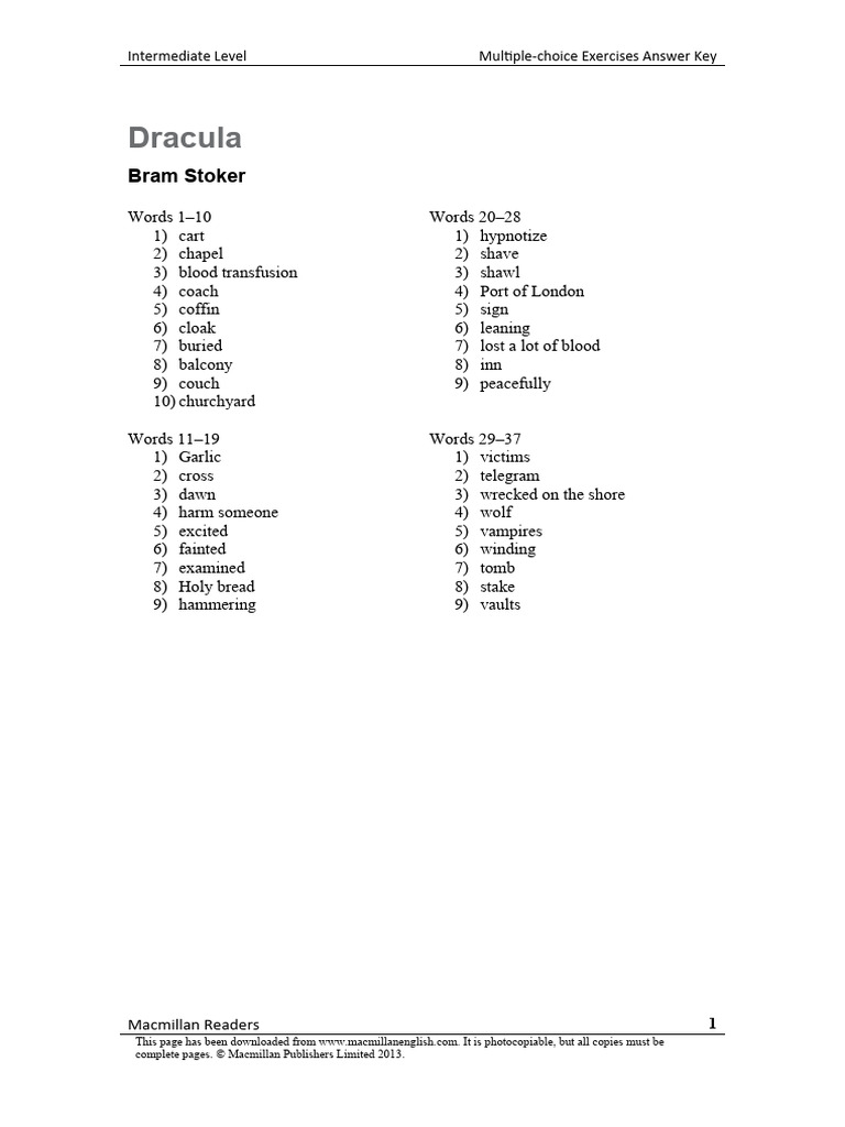 Dracula Wordlist Answer Key | PDF