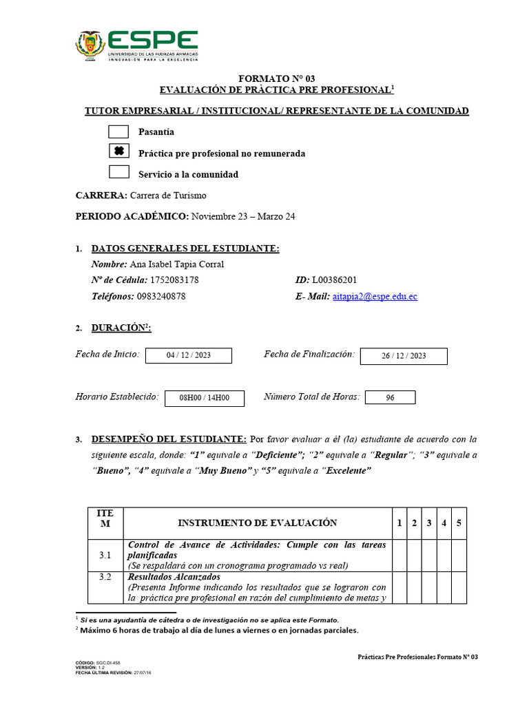 Formato 3 Evaluación - Tutor - Empresarial-SGCDI4581 | PDF