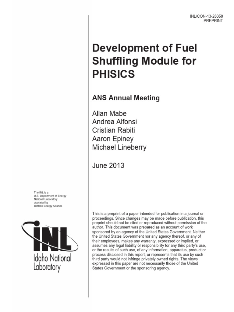 Development of Fuel Shuffling Module For Phisics: ANS Annual Meeting ...