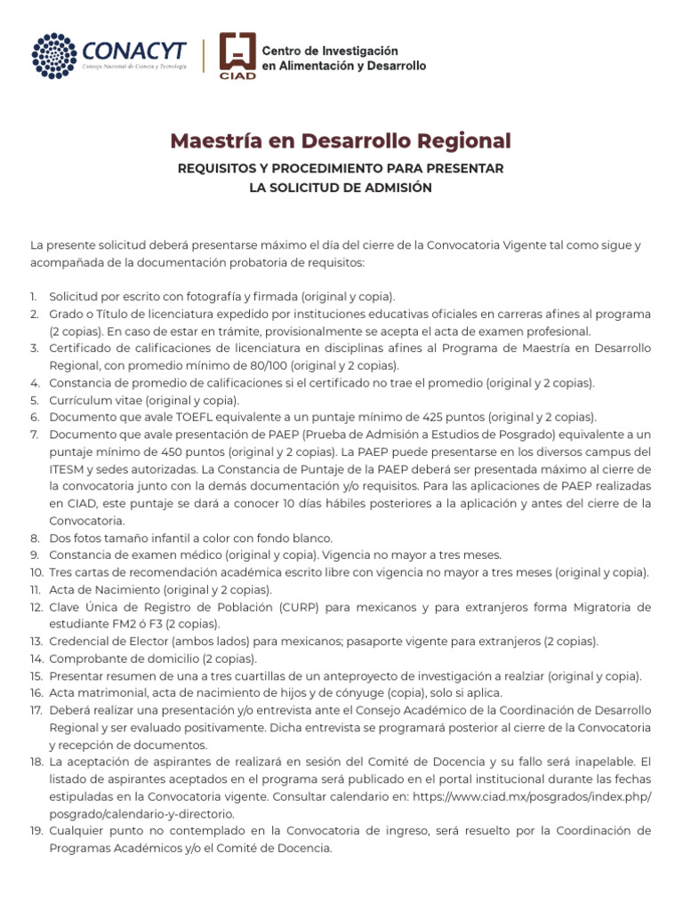 Solicitud Maestria en Desarrollo Regional | PDF