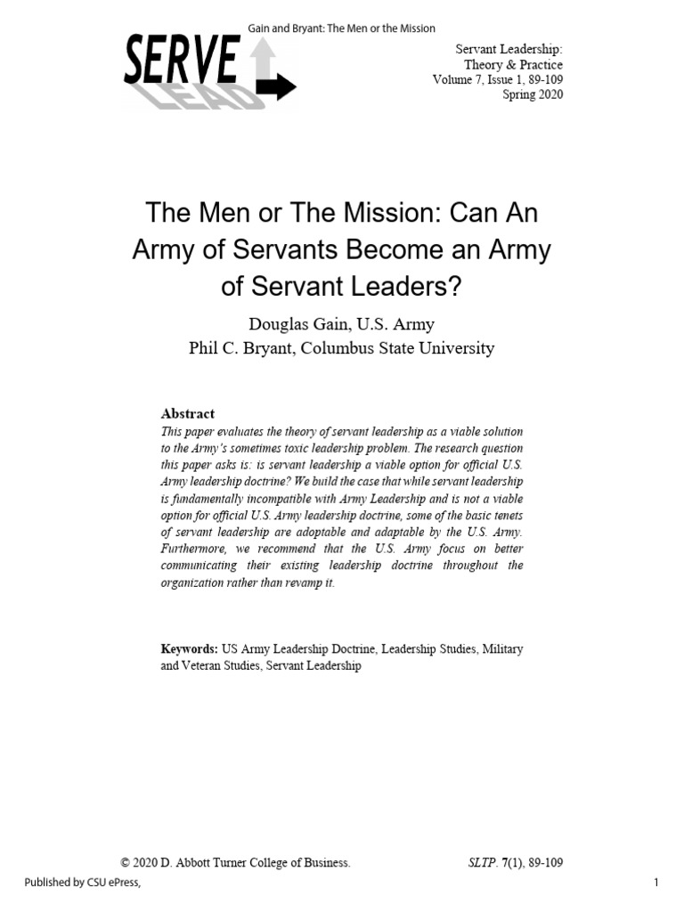 Servant Leadership in U.S. Army Doctrine | PDF | Leadership | Servant ...
