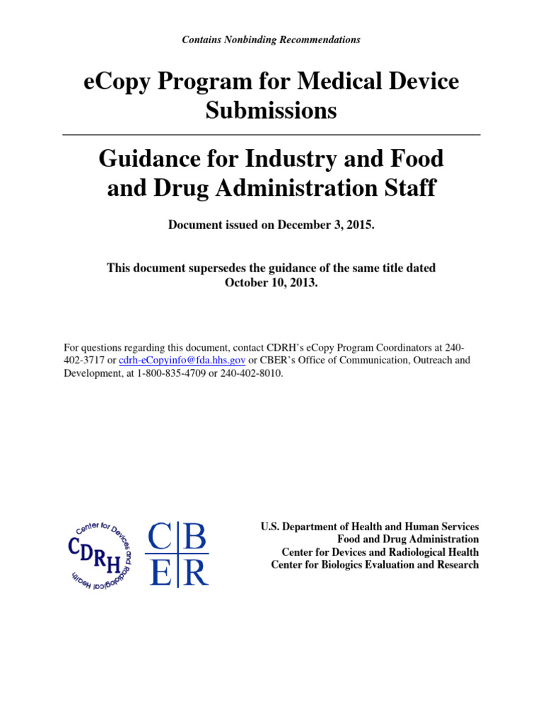 Ecopy Program For Medical Device Submission | PDF | Federal Food ...