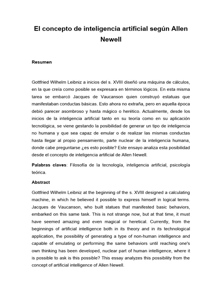 El Concepto de Inteligencia Artificial Según Allen Newell | PDF ...