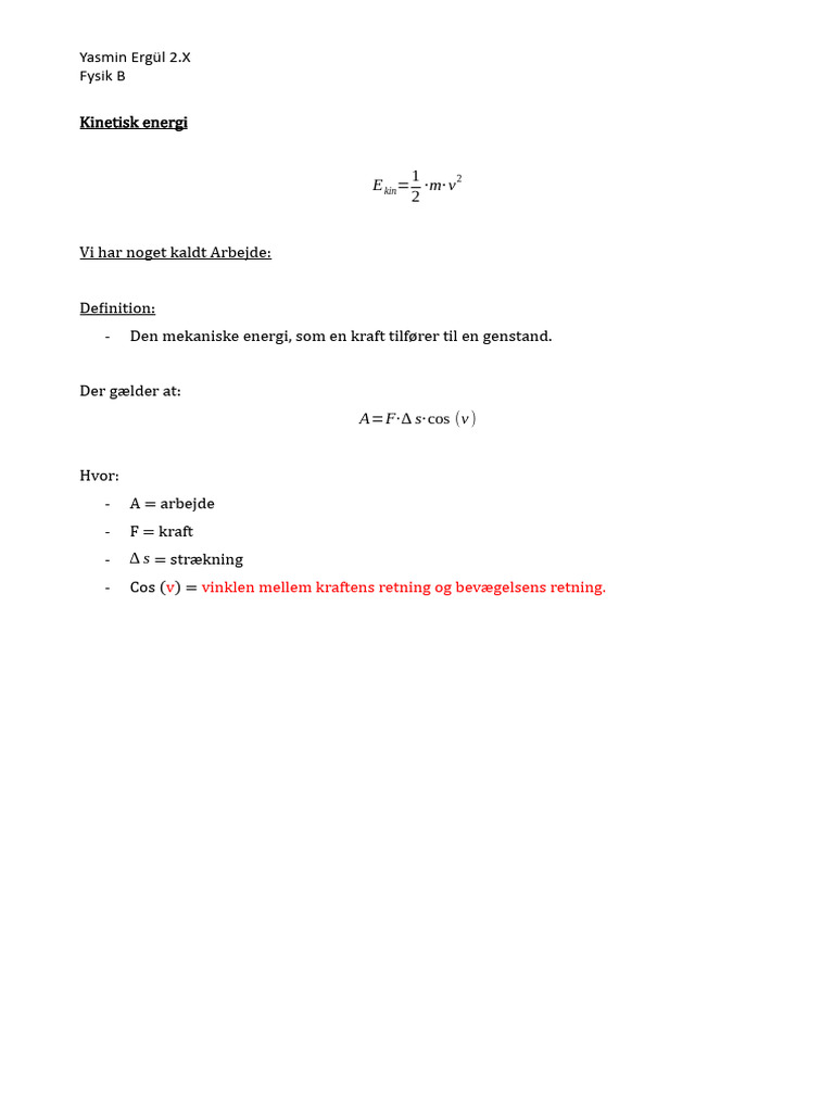 Bevis For Kinetisk Energi | PDF