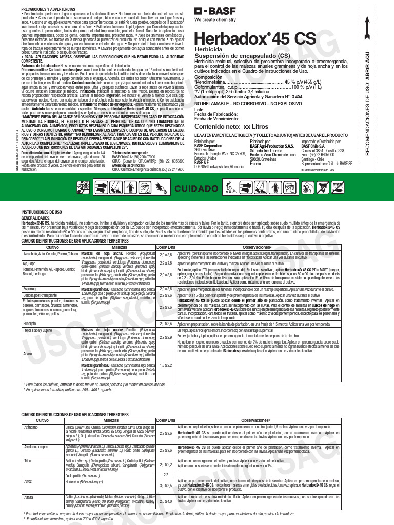 Herbadox 45 Cs Etiqueta 28-06-2022 | PDF | Agua | Herbicida
