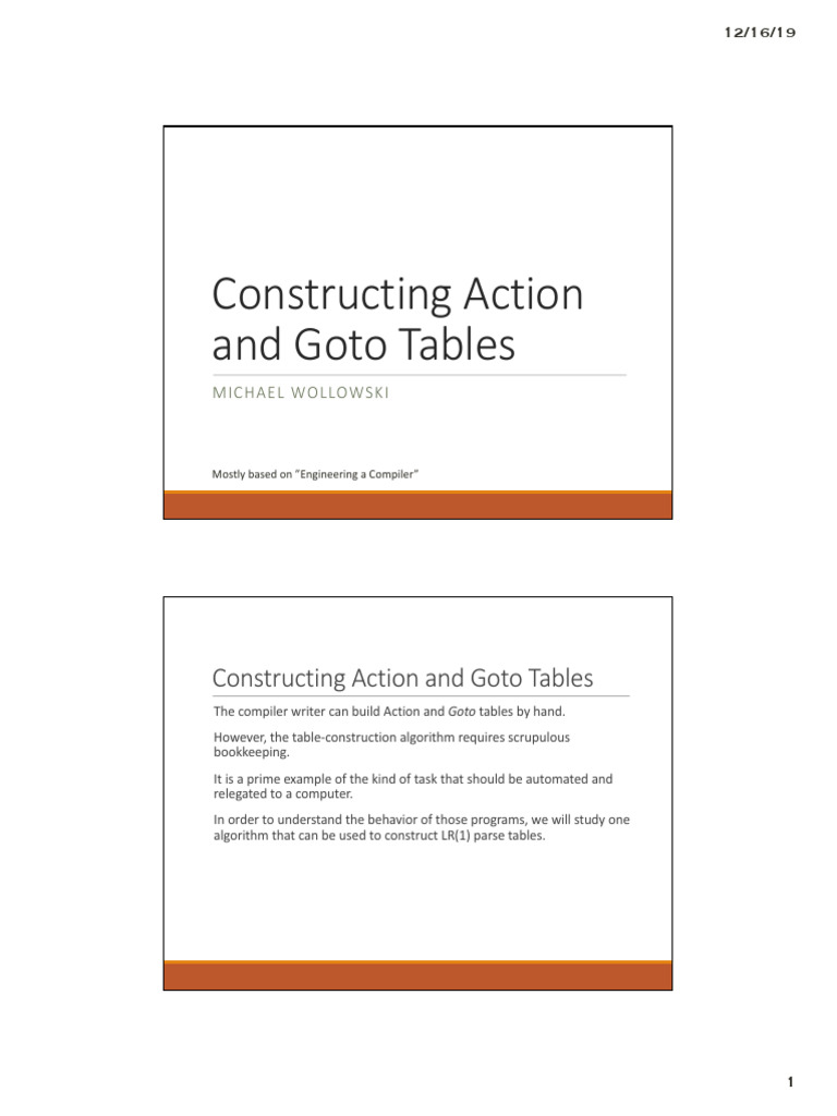 Goto Action Table Construction | PDF | Parsing | Syntax