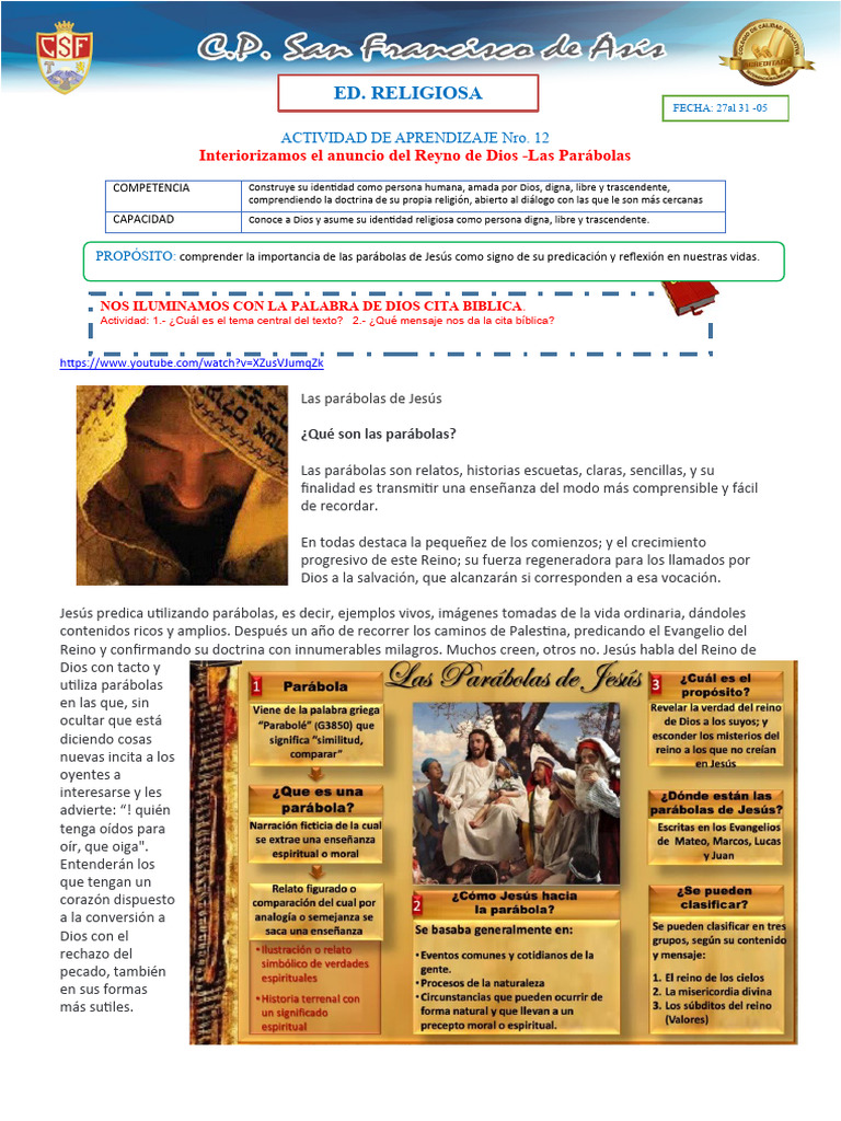 Ficha Las Parabolas de Jesus | Descargar gratis PDF | Parábolas de ...