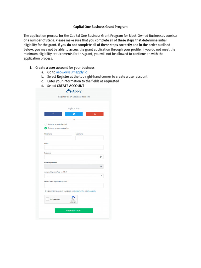 Capital One Grant Application Instructions | PDF | Computing | Software