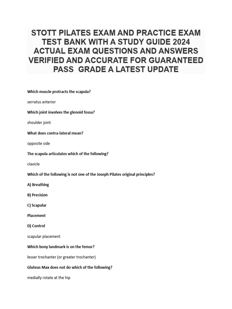 Stott Pilates Exam and Practice Exam Test Bank With A Study Guide 2024 ...