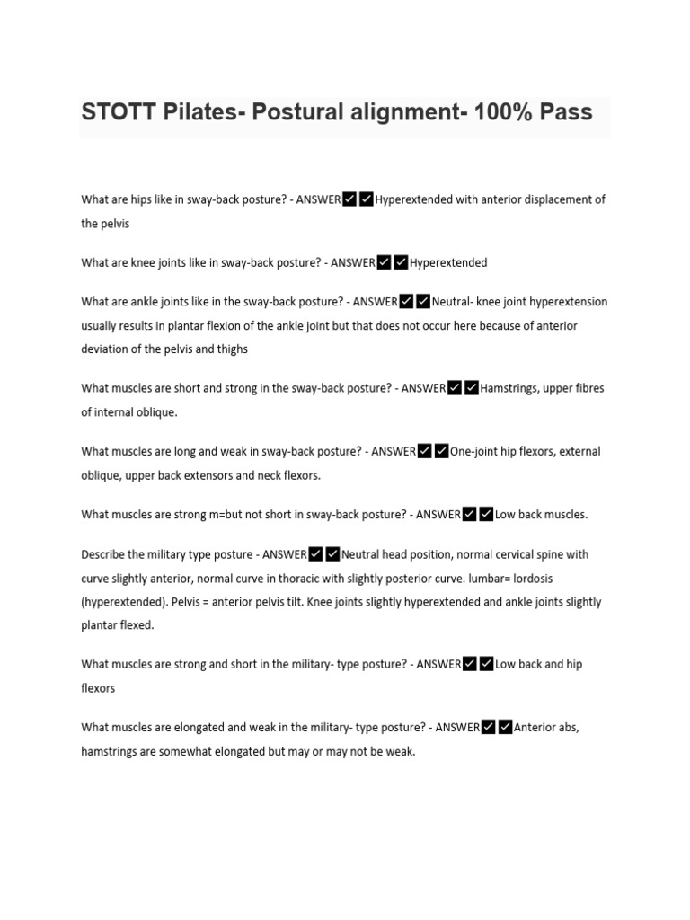 STOTT Pilates - Postural Alignment - 100% Pass | PDF | Pelvis ...