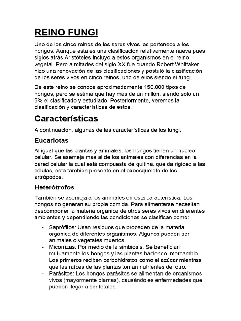REINO FUNGI | PDF | Hongo | Plantas
