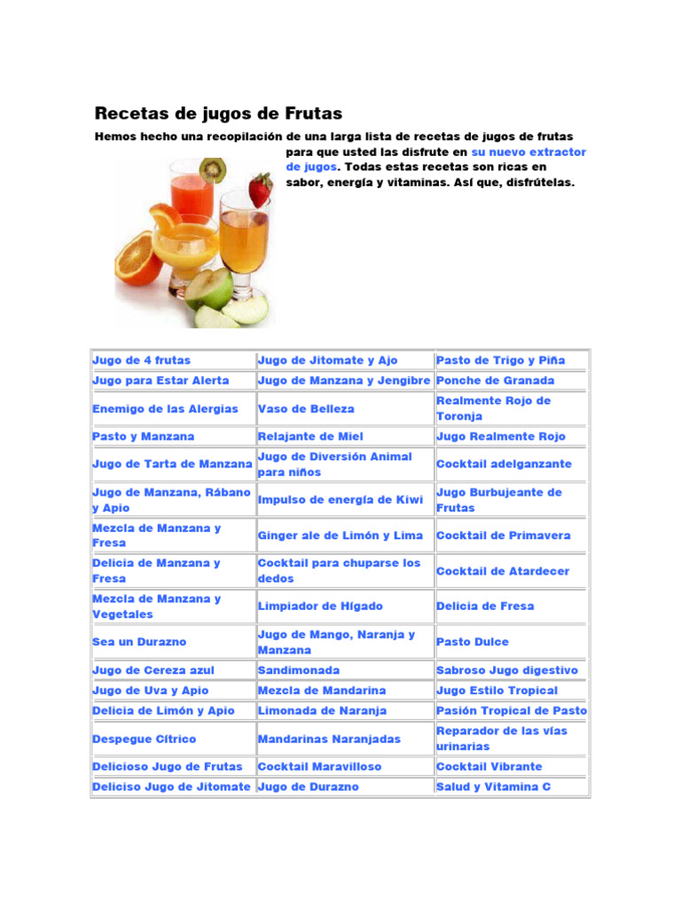 Recetas Saludables de Jugos de Frutas | PDF | Naranja) | Fruta