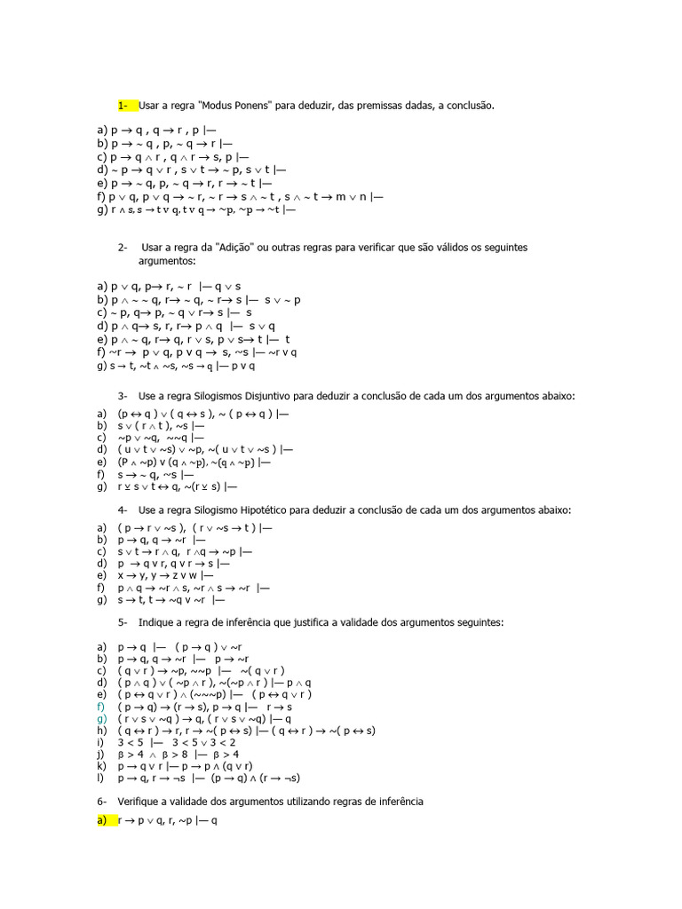 Atividade 2 - Regras de Inferencia | PDF | Argumento | Lógica