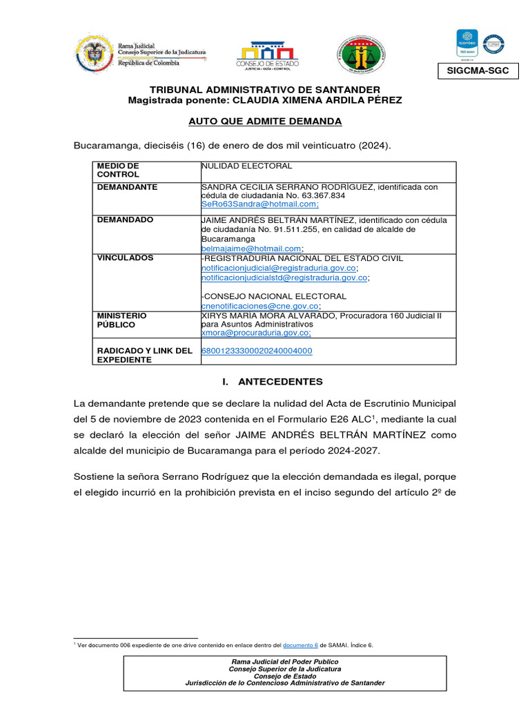 Demanda Jaime Andrés Beltrán | PDF | Partidos políticos | Alcalde