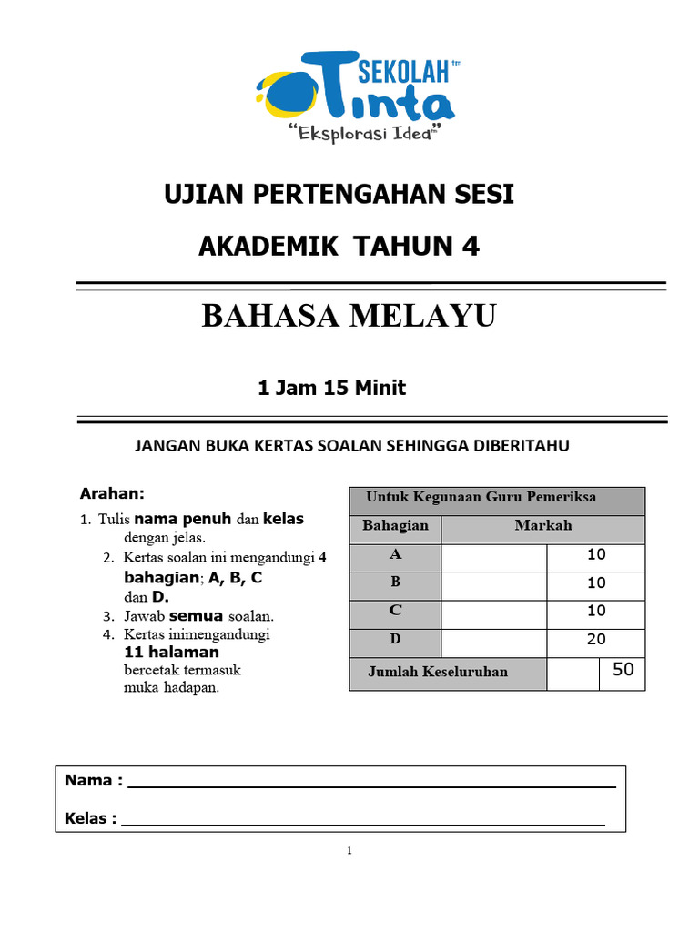 Exam Bahasa Melayu Tahun 4 | PDF