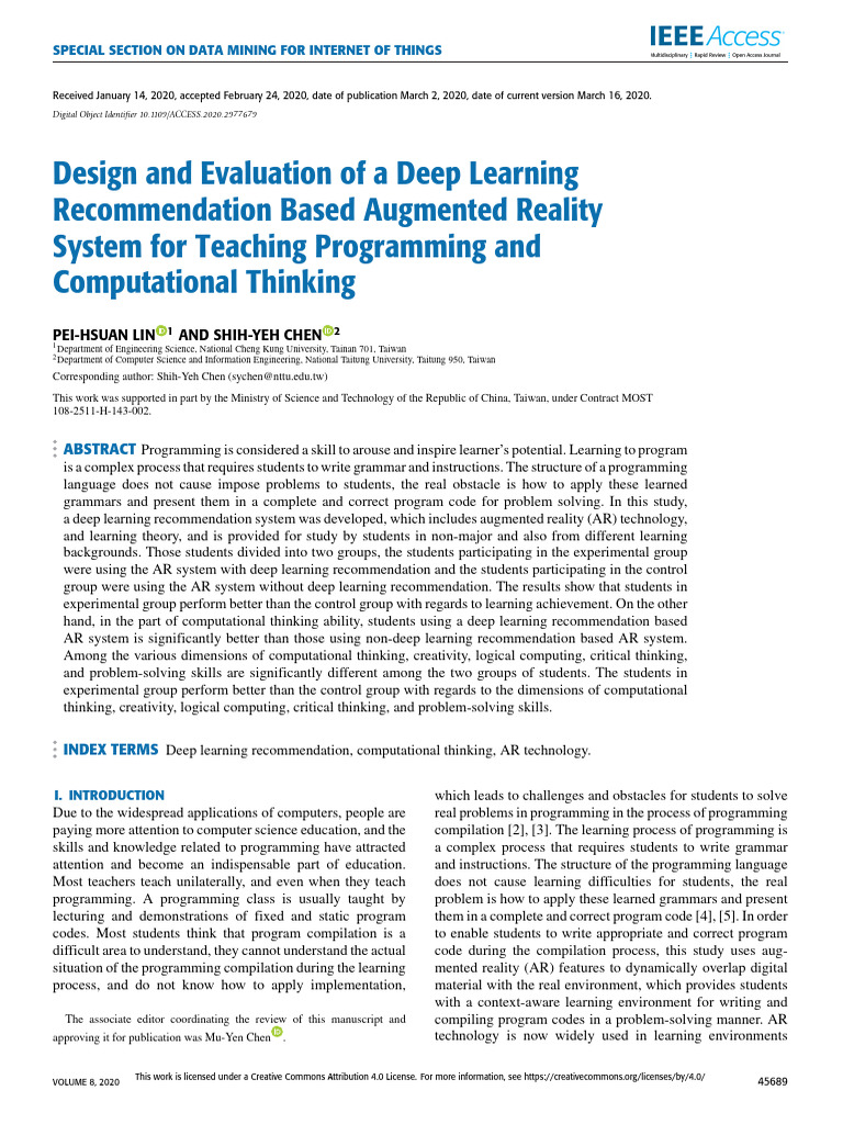 Deep Learning Recommendation Based AR System For Teaching Programming ... Deep Learning Recommendation Based AR System For Teaching Programming ...