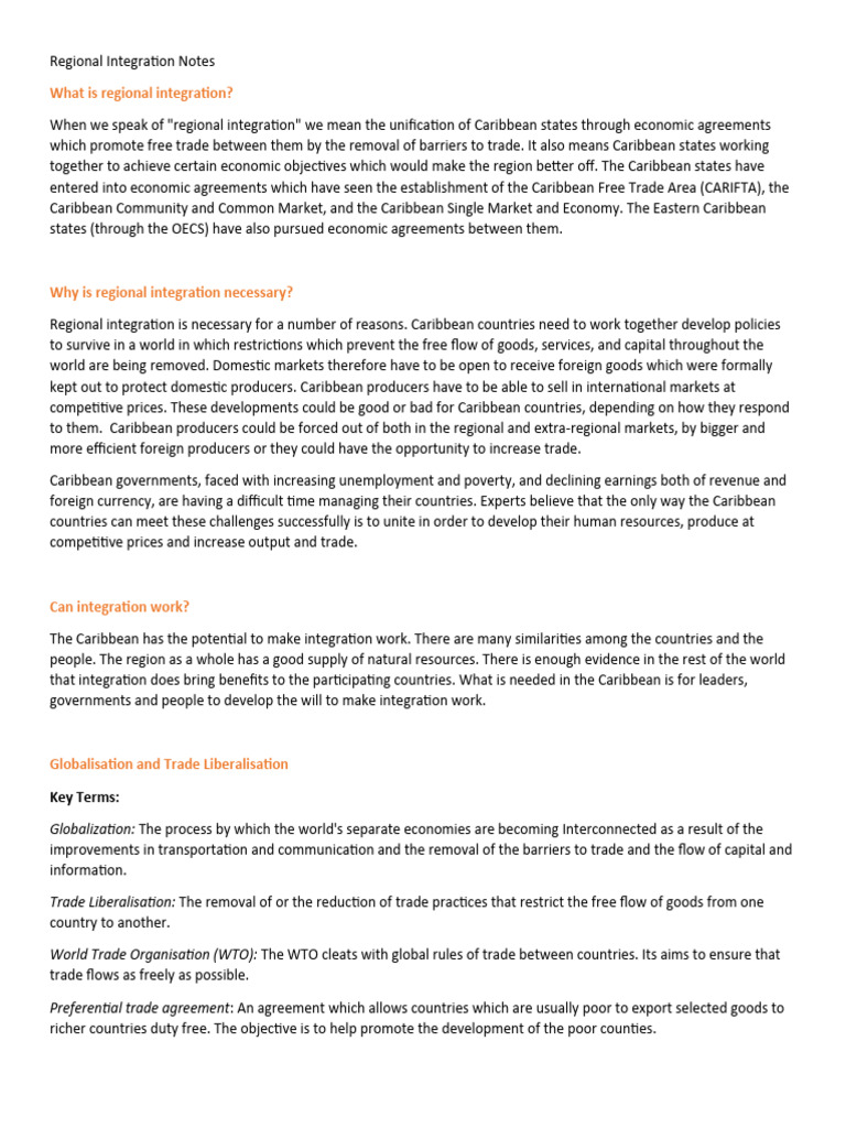 Regional Integration Handout | Download Free PDF | Free Trade | Regional Integration