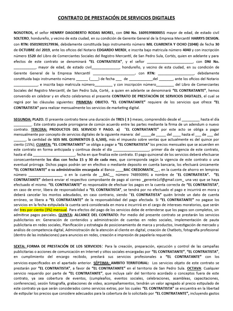 Contrato de Prestación de Servicios Digitales | PDF | Publicidad | Lavado de dinero
