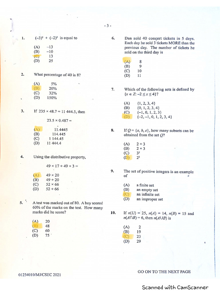 CSEC Mathematics P1 2021 | PDF