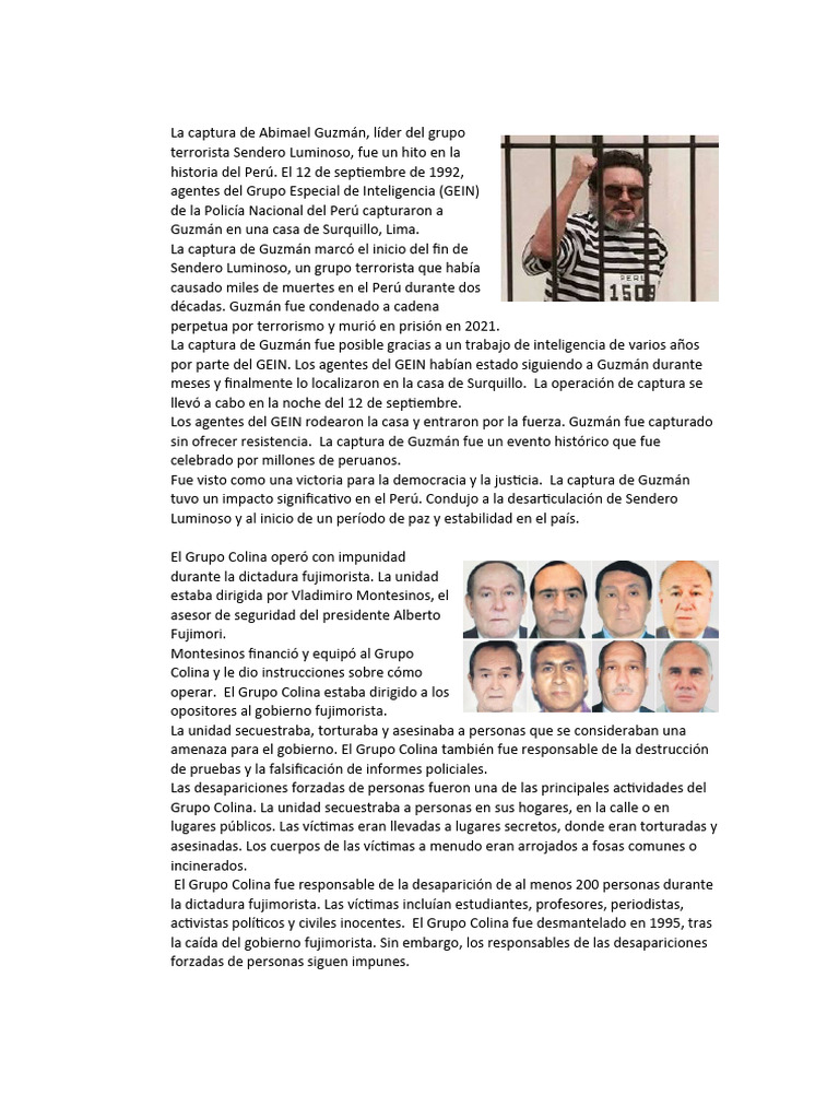 La Captura de Abimael Guzmán | PDF | Pensión | Perú