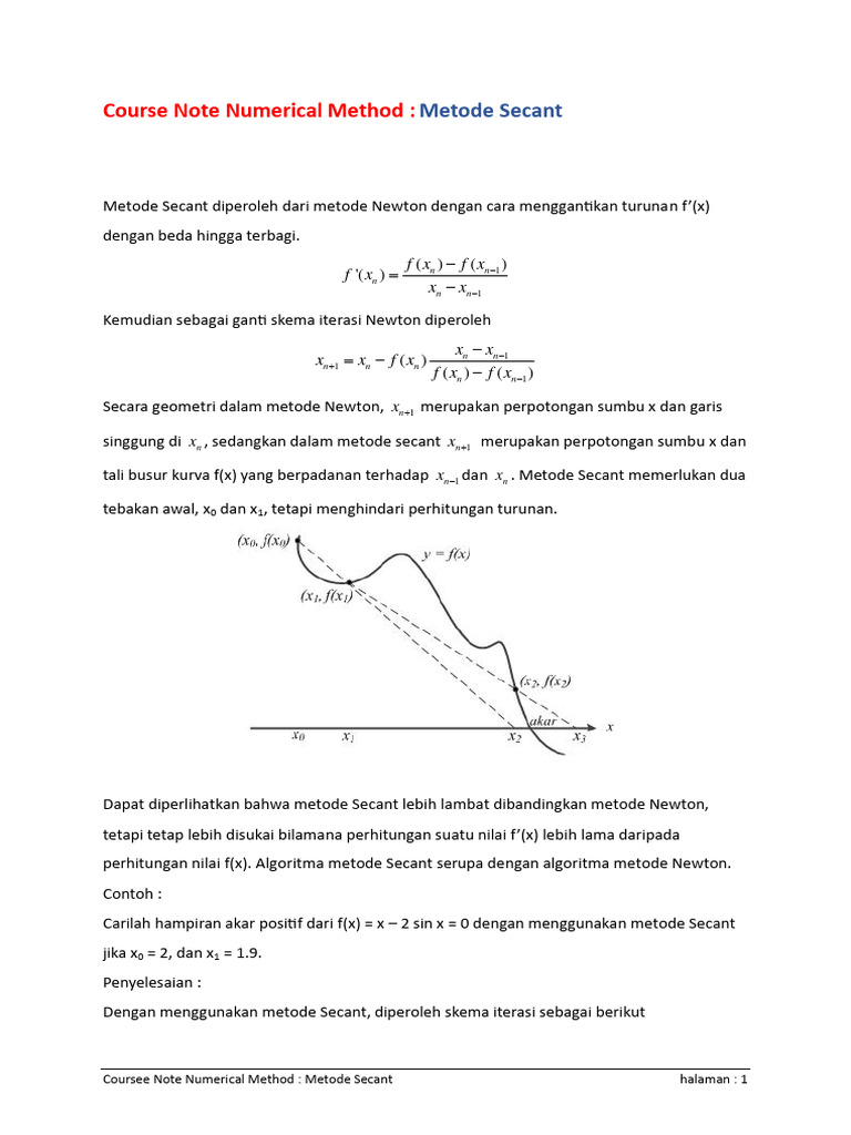Course Note Metode Secant | PDF | Metode & Bahan Ajar | Sains & Matematika