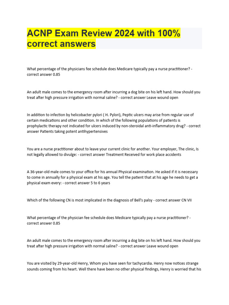 ACNP Exam Review 2024 With 100 | PDF | Blood Pressure | Medical Specialties