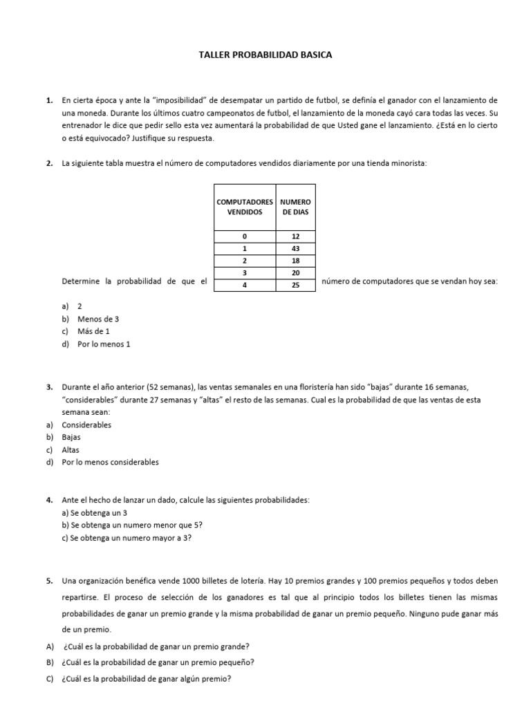 Taller de Probabilidades Básicas | PDF | Probabilidad