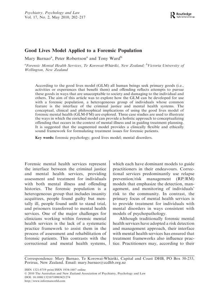 Good Lives Model in Forensic Settings | PDF | Psychosis | Mental Disorder