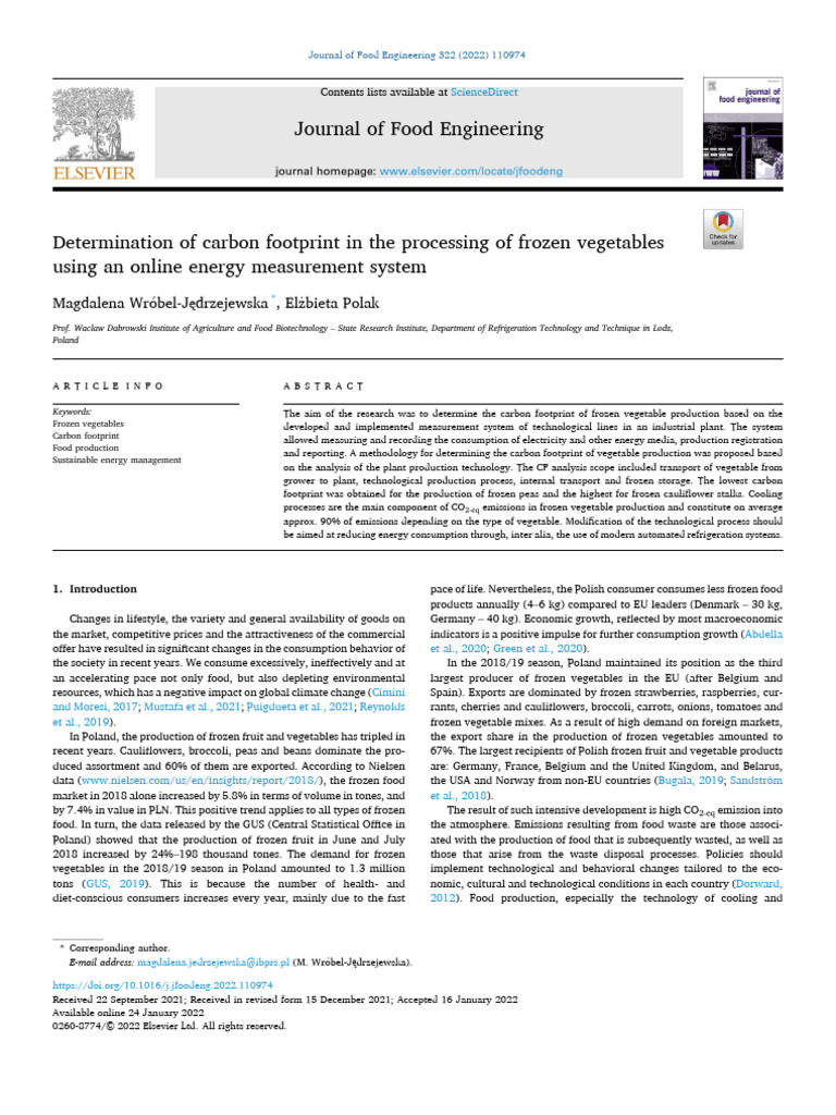 Determination of Carbon Footprint in The Processing of Frozen ...
