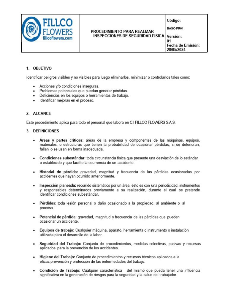 Procedimiento de Inspeccion de Seguridad | PDF | Seguridad y salud ocupacional