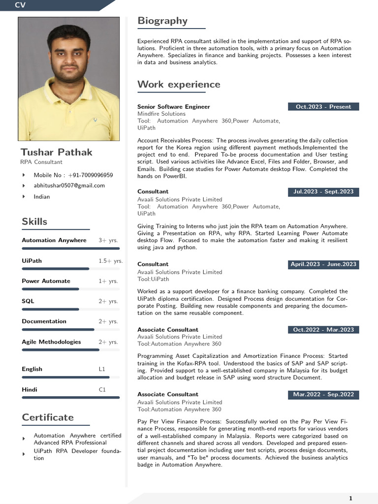 Tushar RPADevelper Resume | PDF | Automation | Computing