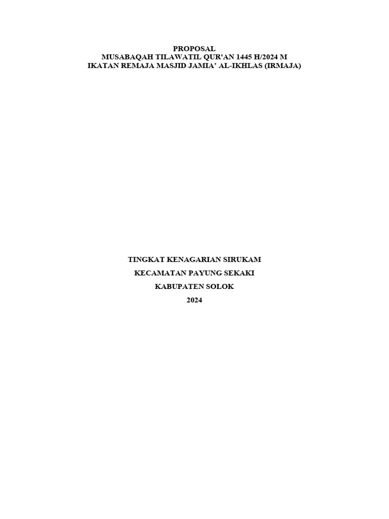 Proposal MTQ 1445H oleh IRMAJA | PDF