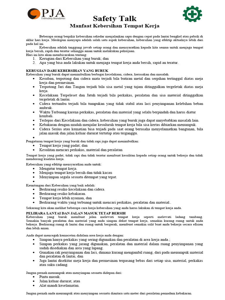 Materi Senin Safety Talk | PDF