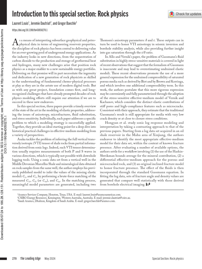 louis-et-al-2024-introduction-to-this-special-section-rock-physics | PDF | Elasticity (Physics ...