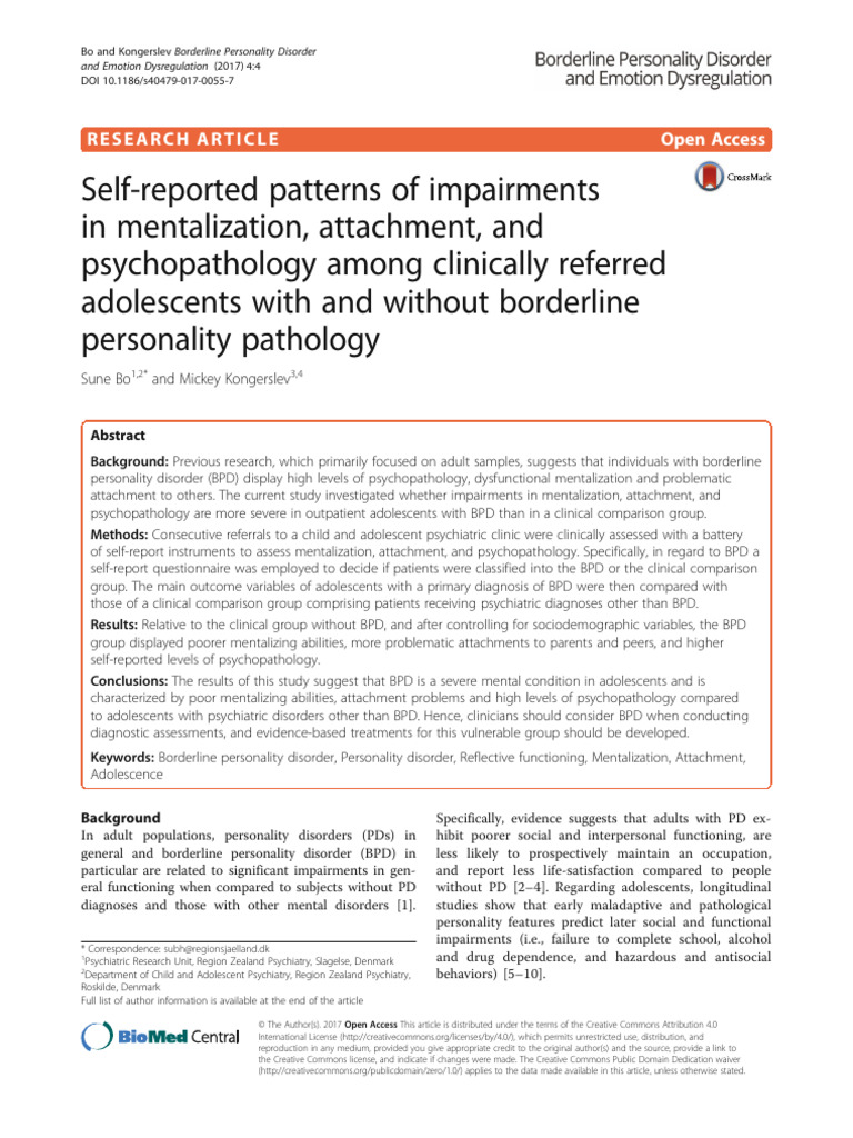 Bo & Kongerslev - 2017 - Self-Reported Patterns of Impairments in Mentalization, Attachment, and ...