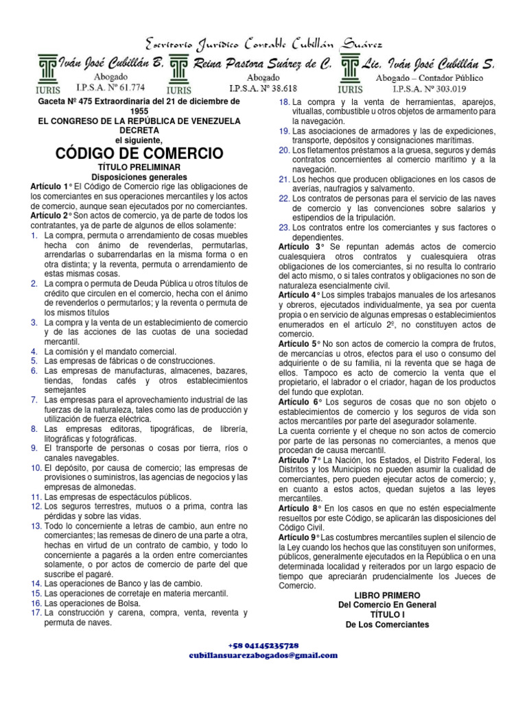 Código de Comercio de Venezuela | PDF | Bolsa | Comercio